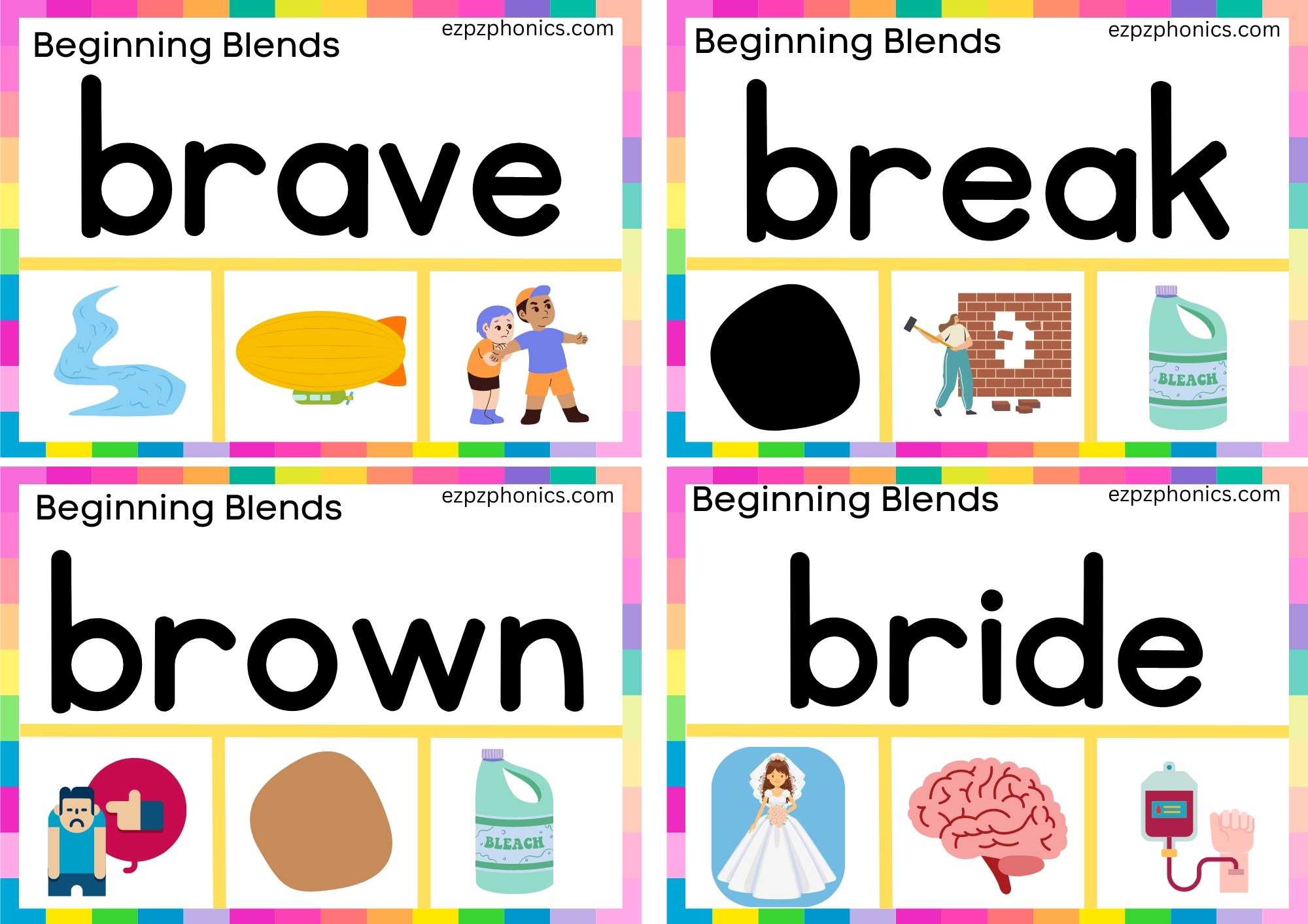 BR Beginning Blends Clip Cards Read The Words And Clip The Correct Images Set 2 - ezpzphonics.com